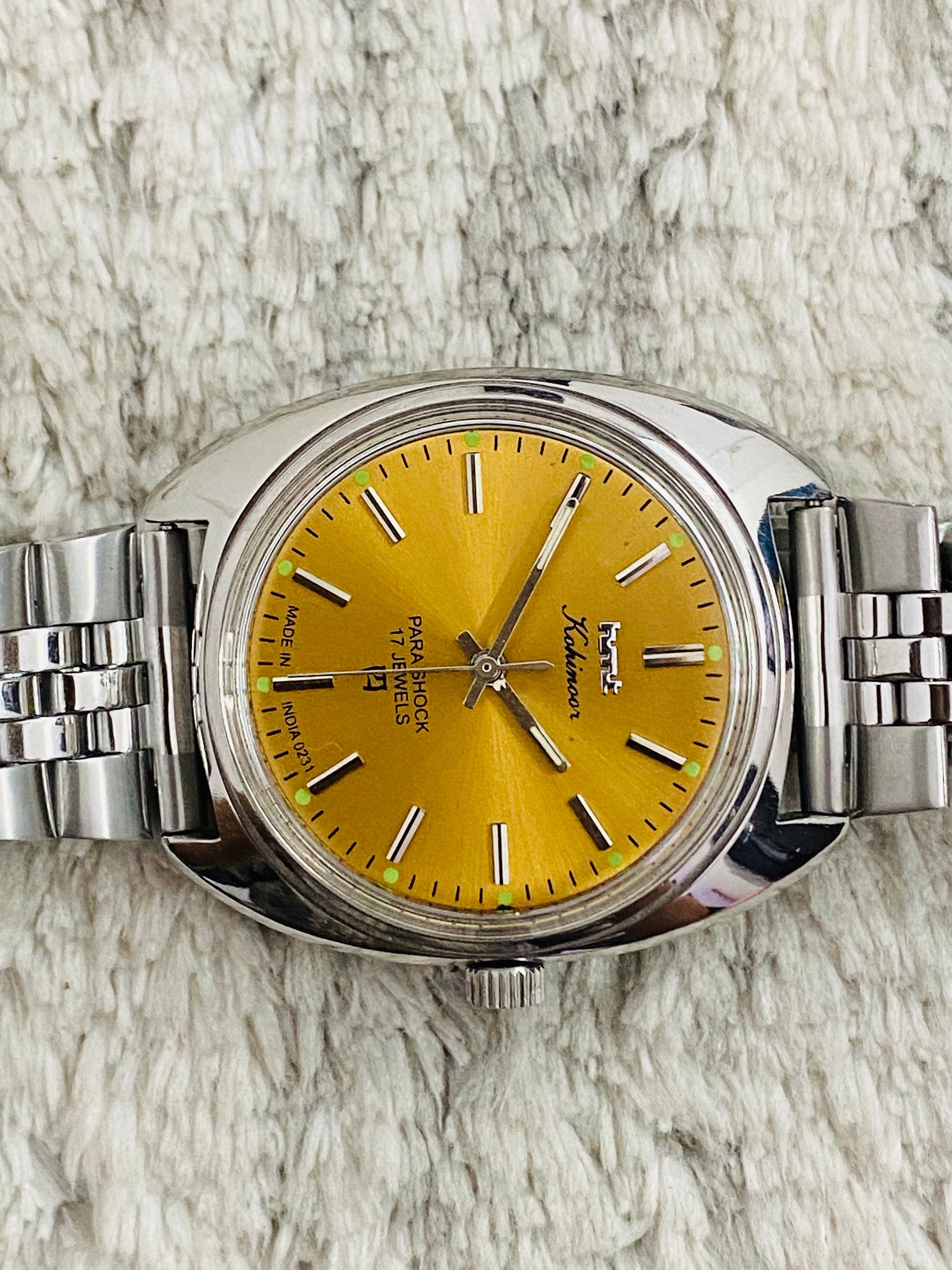 Vintage Hmt Kohinoor Yellow Dial 17jewels Handwinding Vintage Watch ...