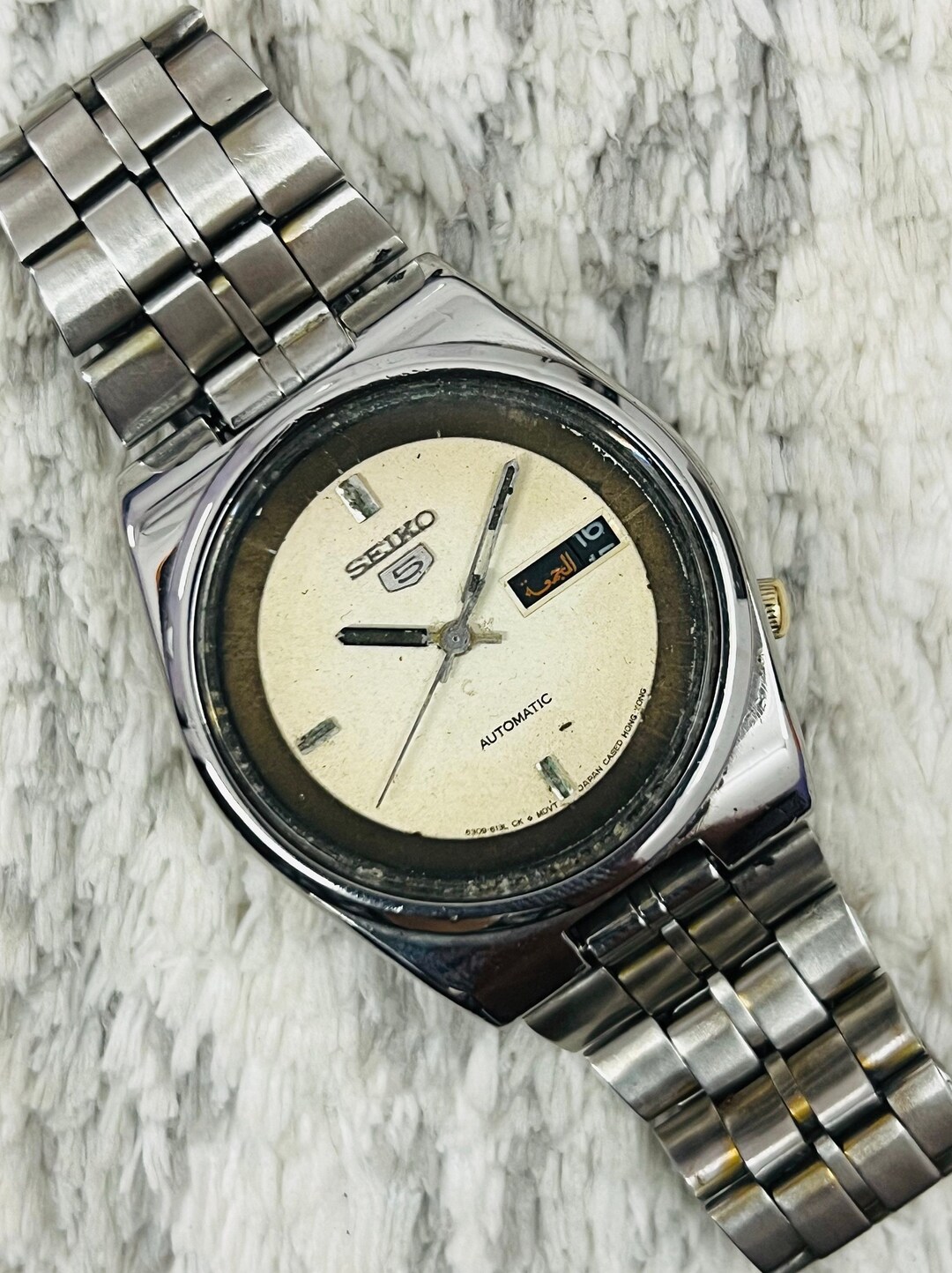 Vintage Seiko 5 Automatic Movement No.6309-6110 White Dial Diamond Stone Day/date Men's Wrist ...