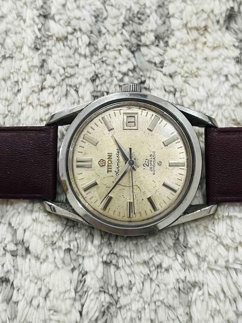 Vintage 1980s Titoni Airmaster 25 Jewels Rotomatic Silver Dial @date ...