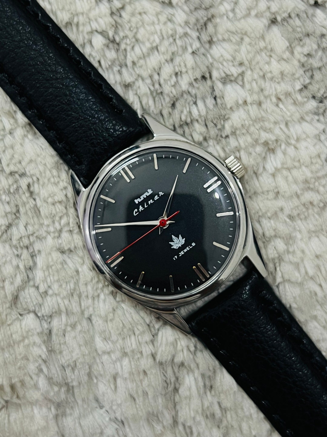 Vintage HMT Chinar Manual Winding Rare Black Dial 17jewels Men’s Wrist ...