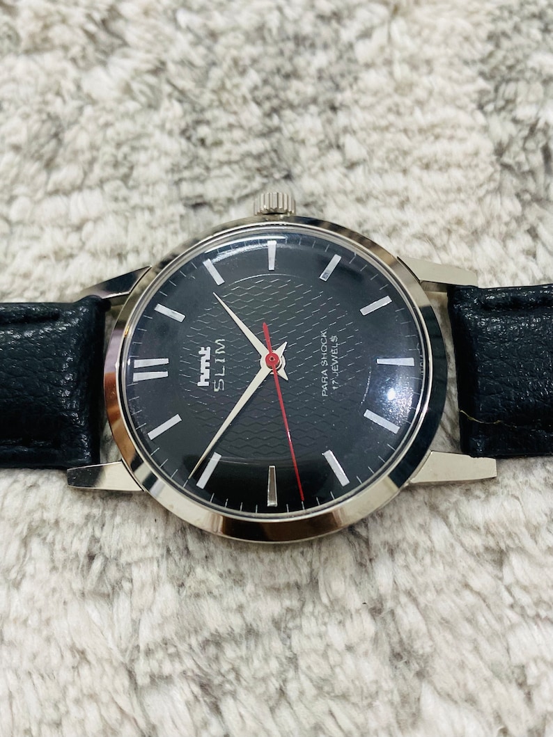 Vintage HMT Slim Mechanical Handwinding 17jewels Black Dial Wrist Watch ...