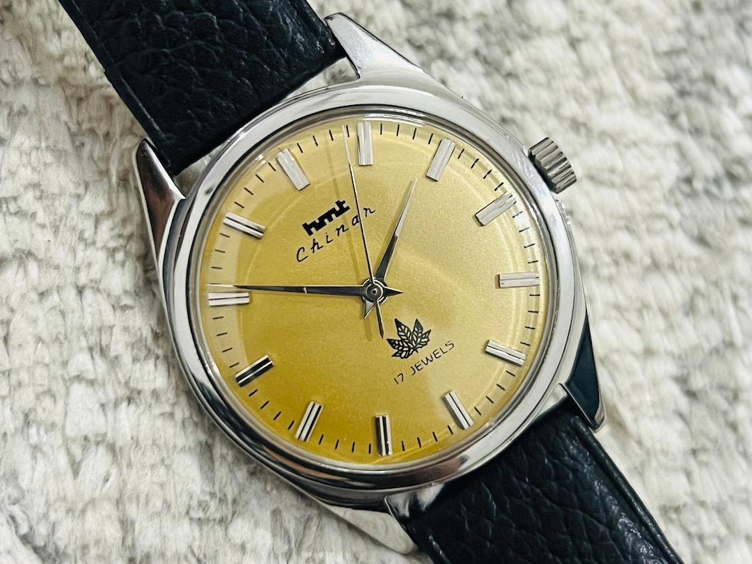 Vintage HMT Chinar Manual Winding Rare Yellow Dial 17jewels Men’s Wrist ...