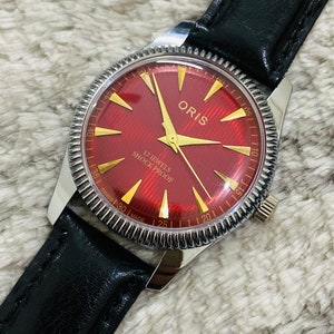 Rare Vintage ORIS Red Dial Hand Winding FHF Movement ST-96 Swiss Mens ...