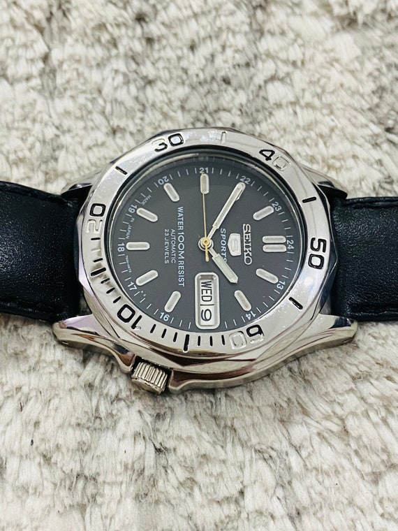 Vintage Seiko 5 Sports 100m Automatic 23Jewels Black … - Gem