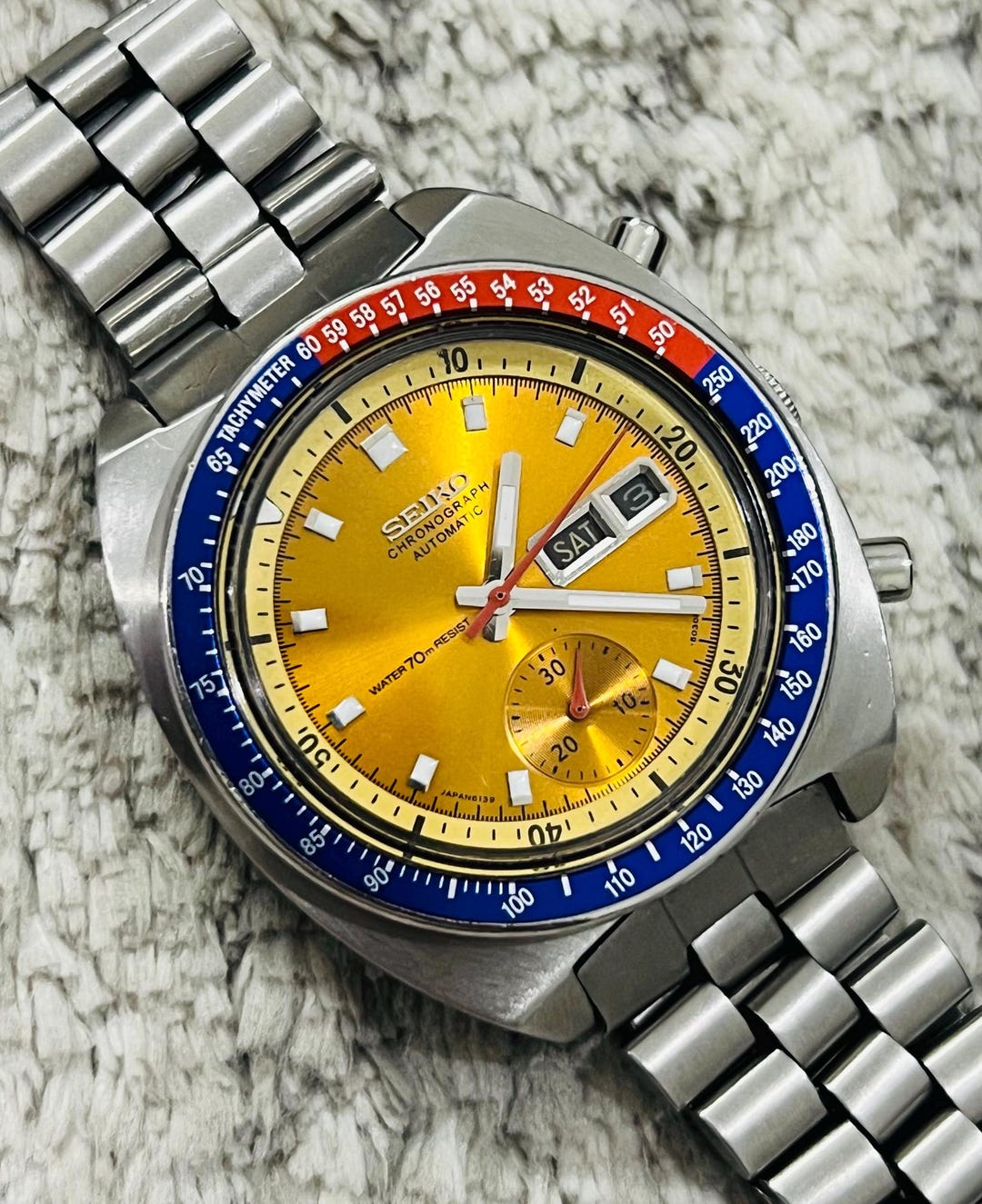 Vintage Seiko Chronograph Yellow Dial Date & Day Movement No 6139-6002 ...