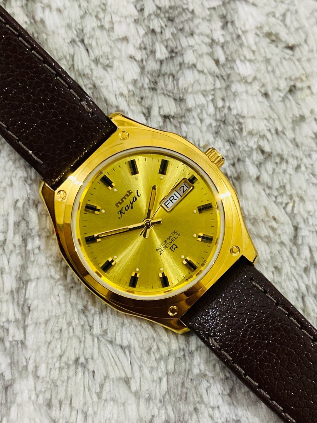Vintage Rare HMT KAJAL Golden Dial Mechanical Automatic Date/day ...