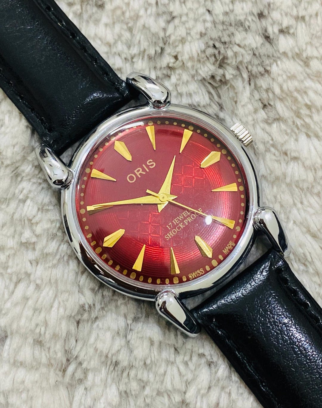 Rare Vintage ORIS Red Dial Hand Winding FHF Movement ST-96 Swiss Mens ...