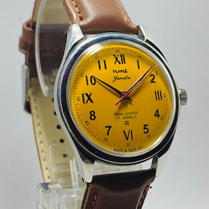 Vinatge Hmt Janata Mechanical Manual Winding Yellow Dial Roman Numerals ...