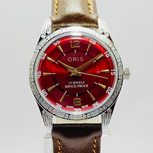 Rare Vintage ORIS Red Dial Mechanical Hand Winding FHF Movement ST-96 ...