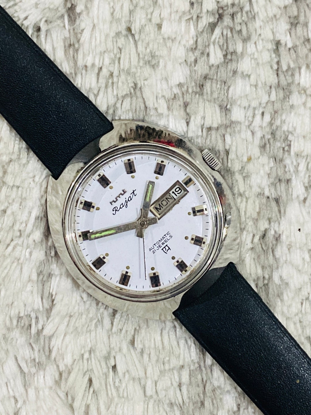 Vintage HMT Rajat Mechanical Automatic White Dial Date/day 21jewels ...