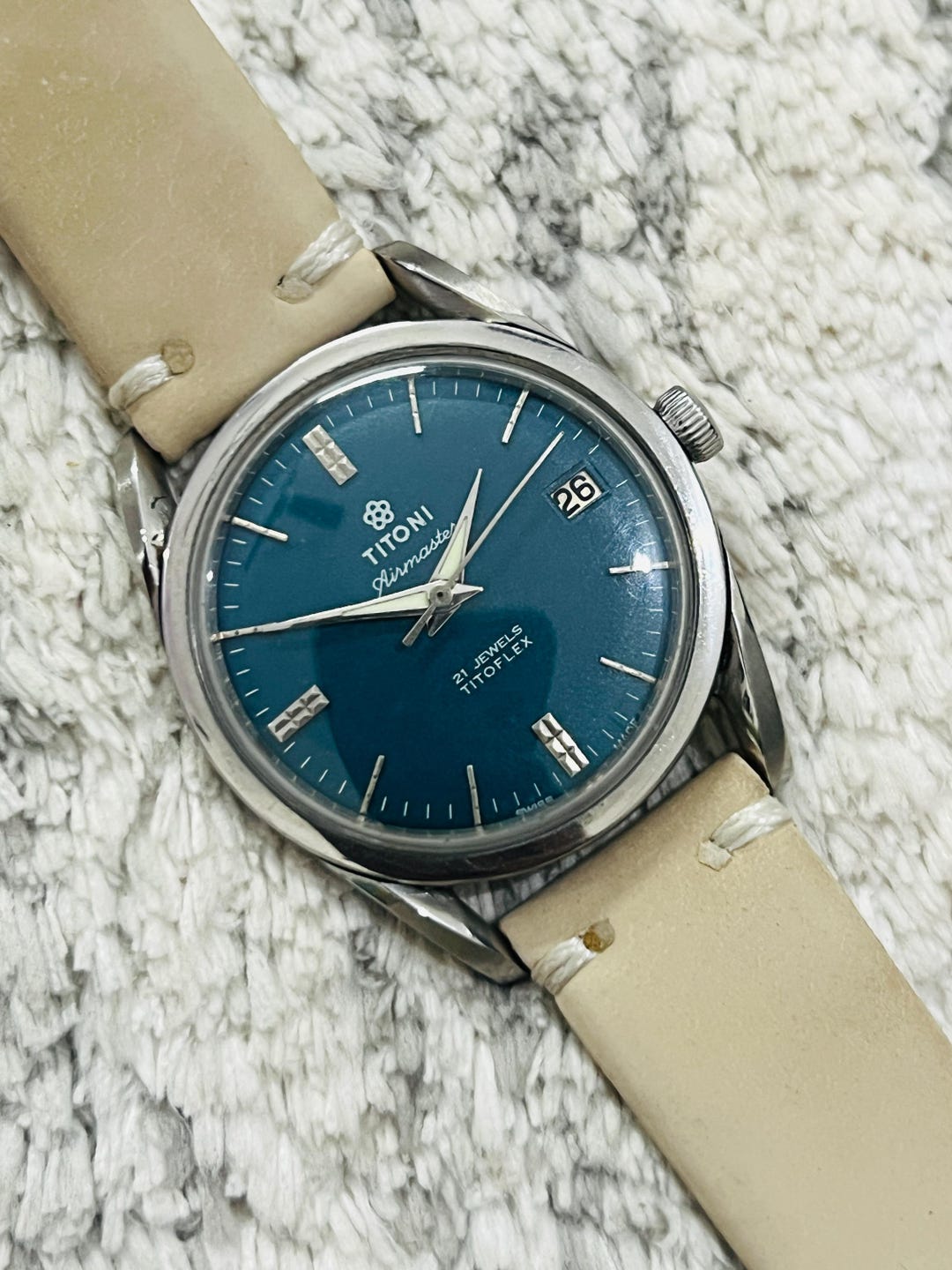 Vintage 1980s Titoni Airmaster 21jewels Titoflex Green Dial Automatic ...