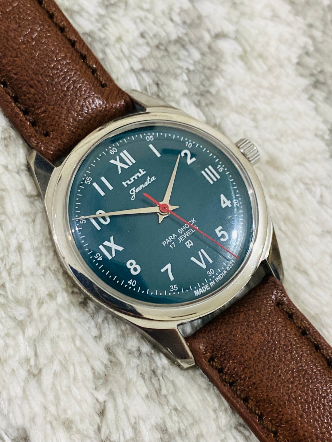 Vintage HMT Janata Mechanical Roman Numerals Handwinding Green Dial ...