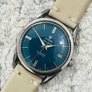 Vintage 1980s Titoni Airmaster 21jewels Titoflex Green Dial Automatic ...