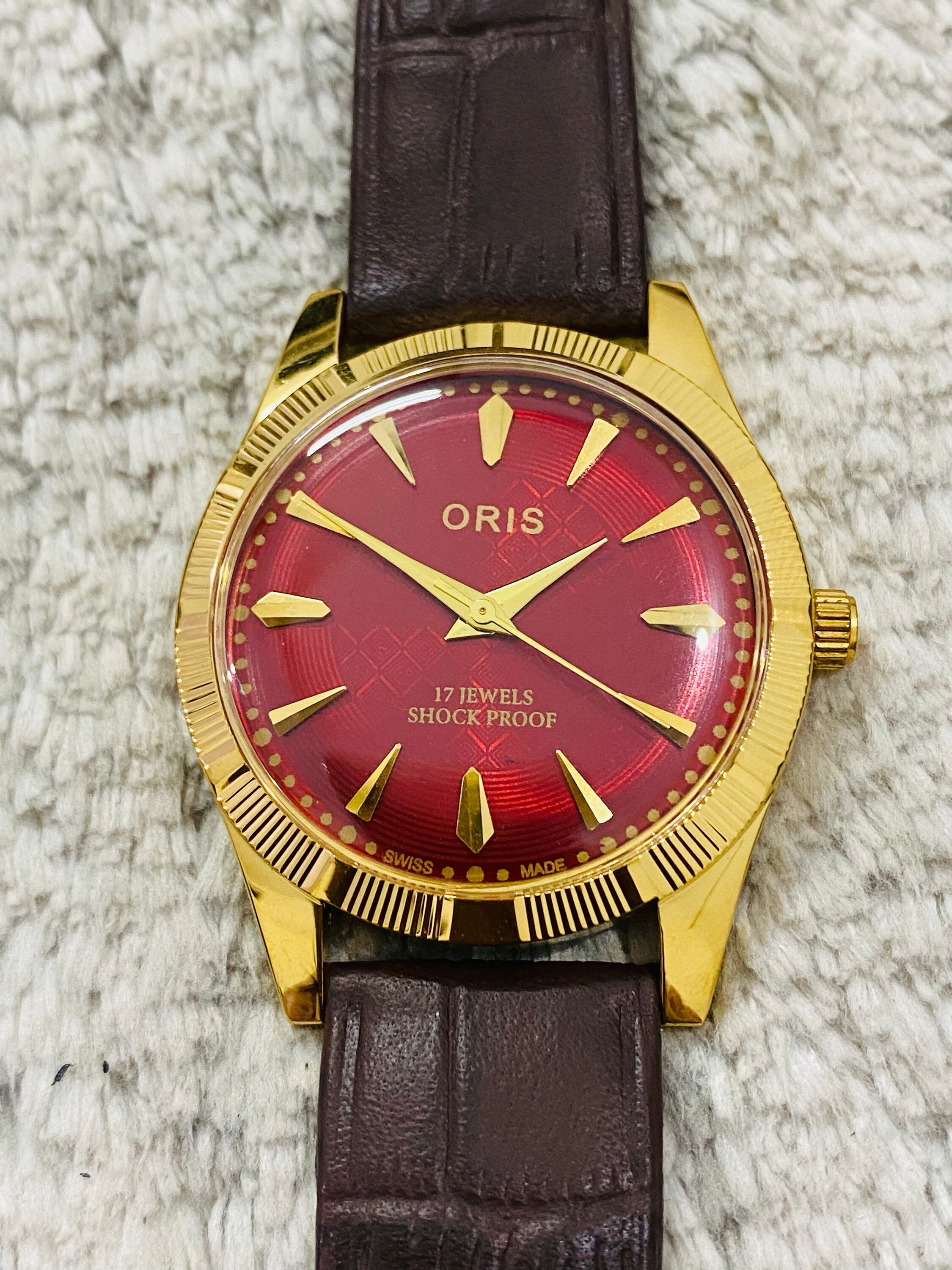 Rare Vintage ORIS Red Dial Hand Winding FHF Movement ST-96 Swiss Wrist ...