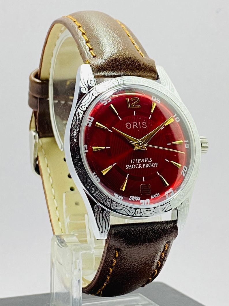 Rare Vintage ORIS Red Dial Mechanical Hand Winding FHF Movement ST-96 ...