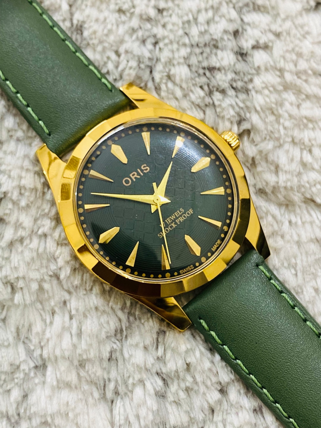 Rare Vintage ORIS Green Dial Hand Winding FHF Movement ST-96 Swiss Mens ...