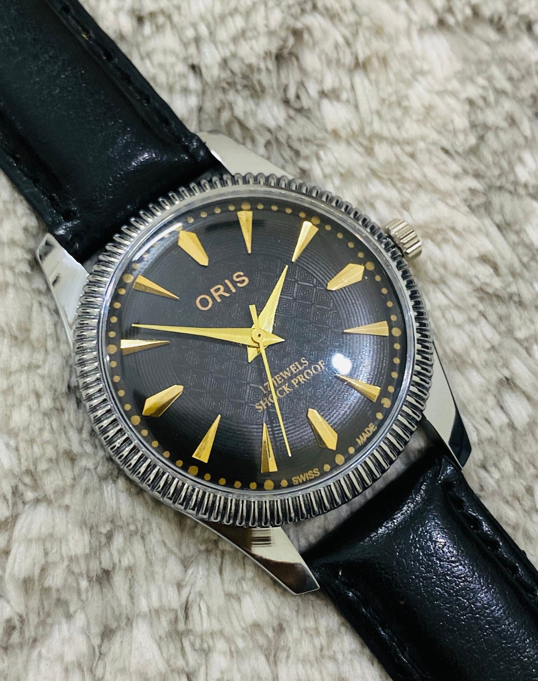 Rare Vintage ORIS Black Dial Hand Winding FHF Movement ST-96 Swiss Mens ...