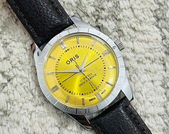 Rare Vintage ORIS Handwinding Yellow Dial FHF Movement ST-96 Swiss Wrist Watch Swiss Made Gift ...