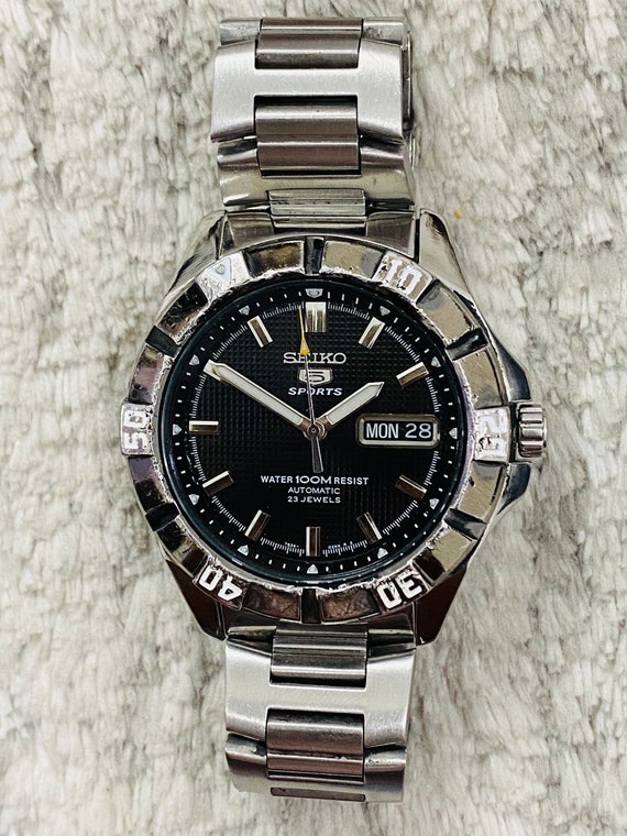 Vintage Seiko 5 Sports 100m Automatic 23Jewels Black … - Gem
