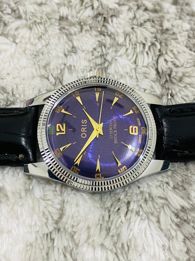 Rare Vintage ORIS Purple Dial Hand Winding Wrist Watch Men's Gents FHF ...