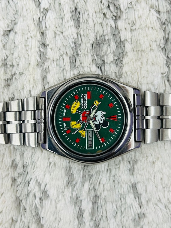 Vintage Seiko 5 Automatic Green Mickey Mouse Dial Day… - Gem