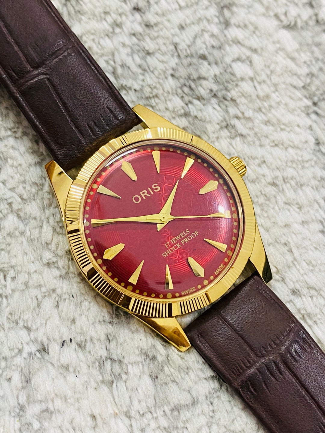 Rare Vintage ORIS Red Dial Hand Winding FHF Movement ST-96 Swiss Wrist ...