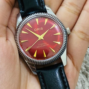 Rare Vintage ORIS Red Dial Hand Winding FHF Movement ST-96 Swiss Mens ...