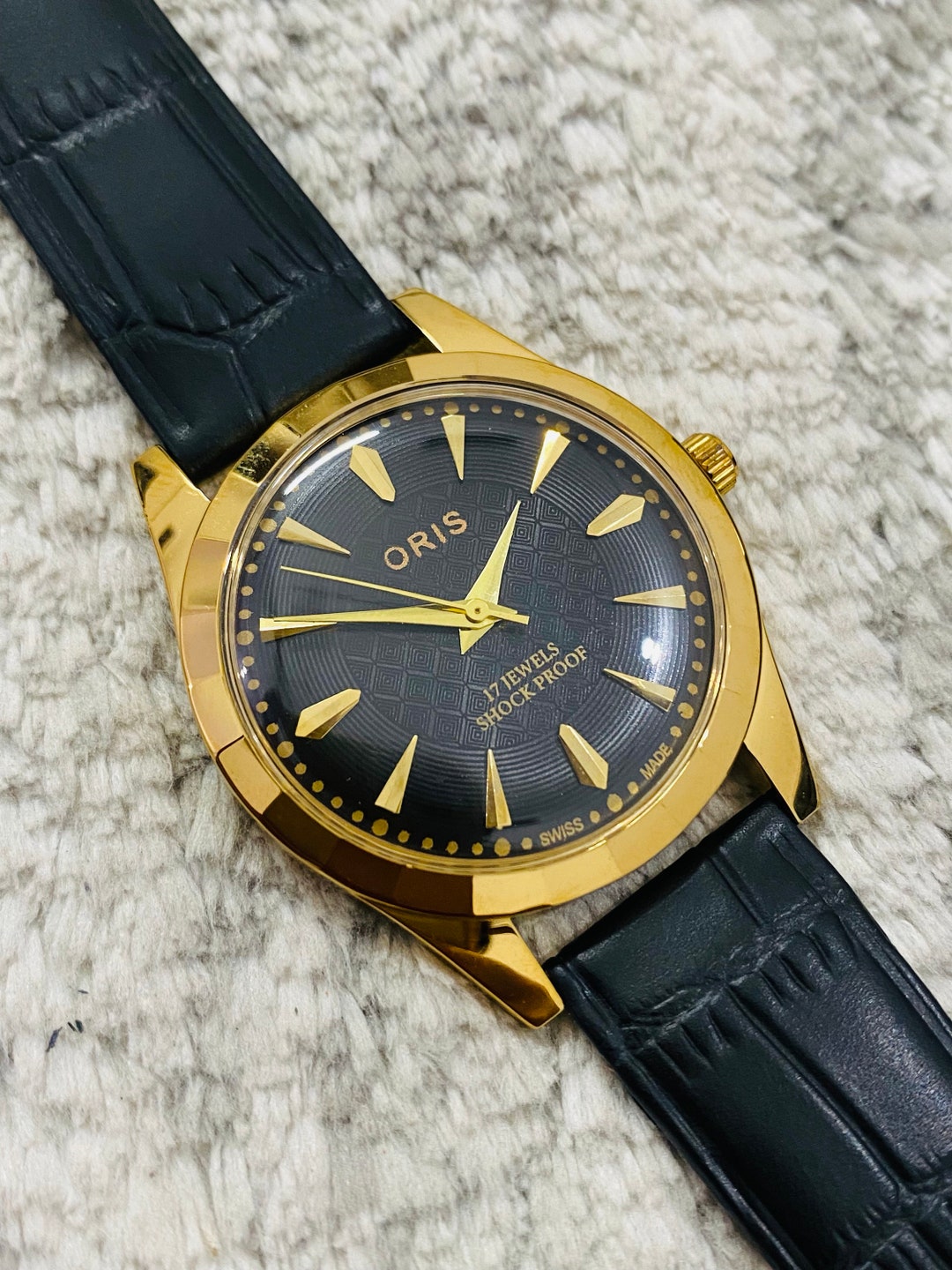 Rare Vintage ORIS Black Dial Hand Winding FHF Movement ST-96 Swiss ...
