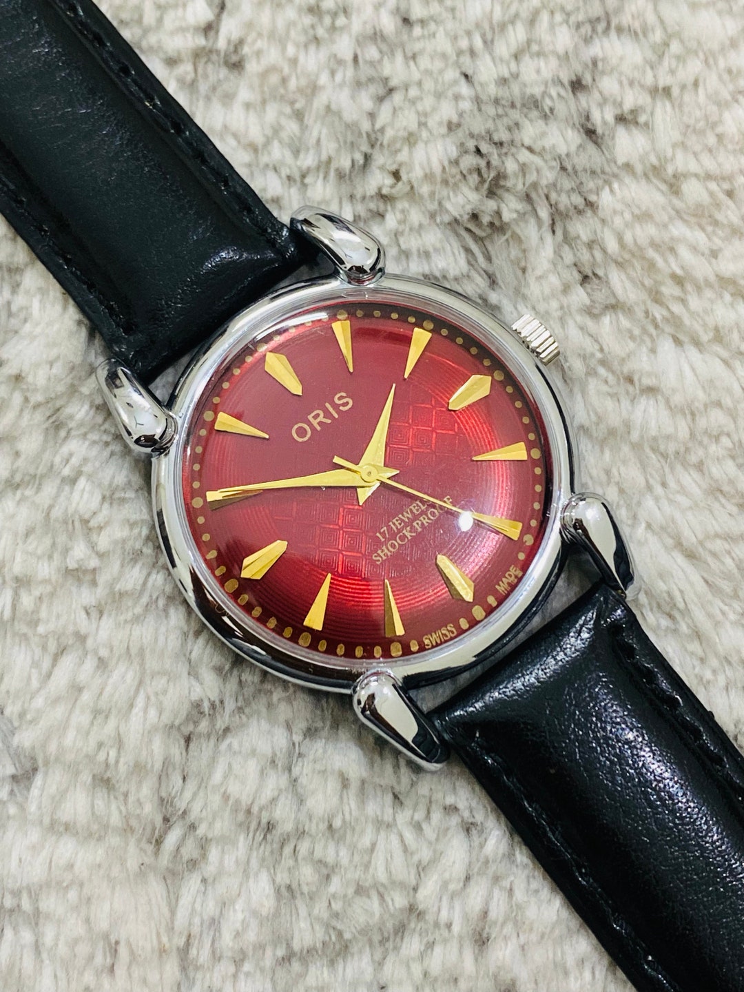 Rare Vintage ORIS Red Dial Hand Winding FHF Movement ST-96 Swiss Mens ...