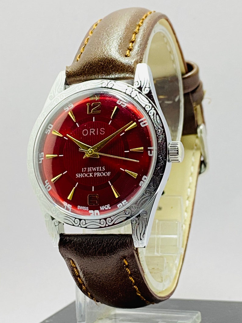Rare Vintage ORIS Red Dial Mechanical Hand Winding FHF Movement ST-96 ...