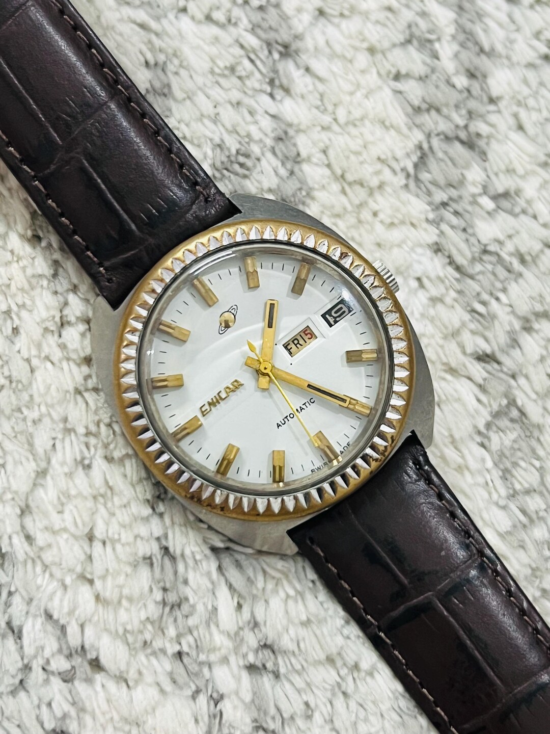 Vintage Rare Enicar Automatic White Dial Date/day Swiss Made Men’s ...