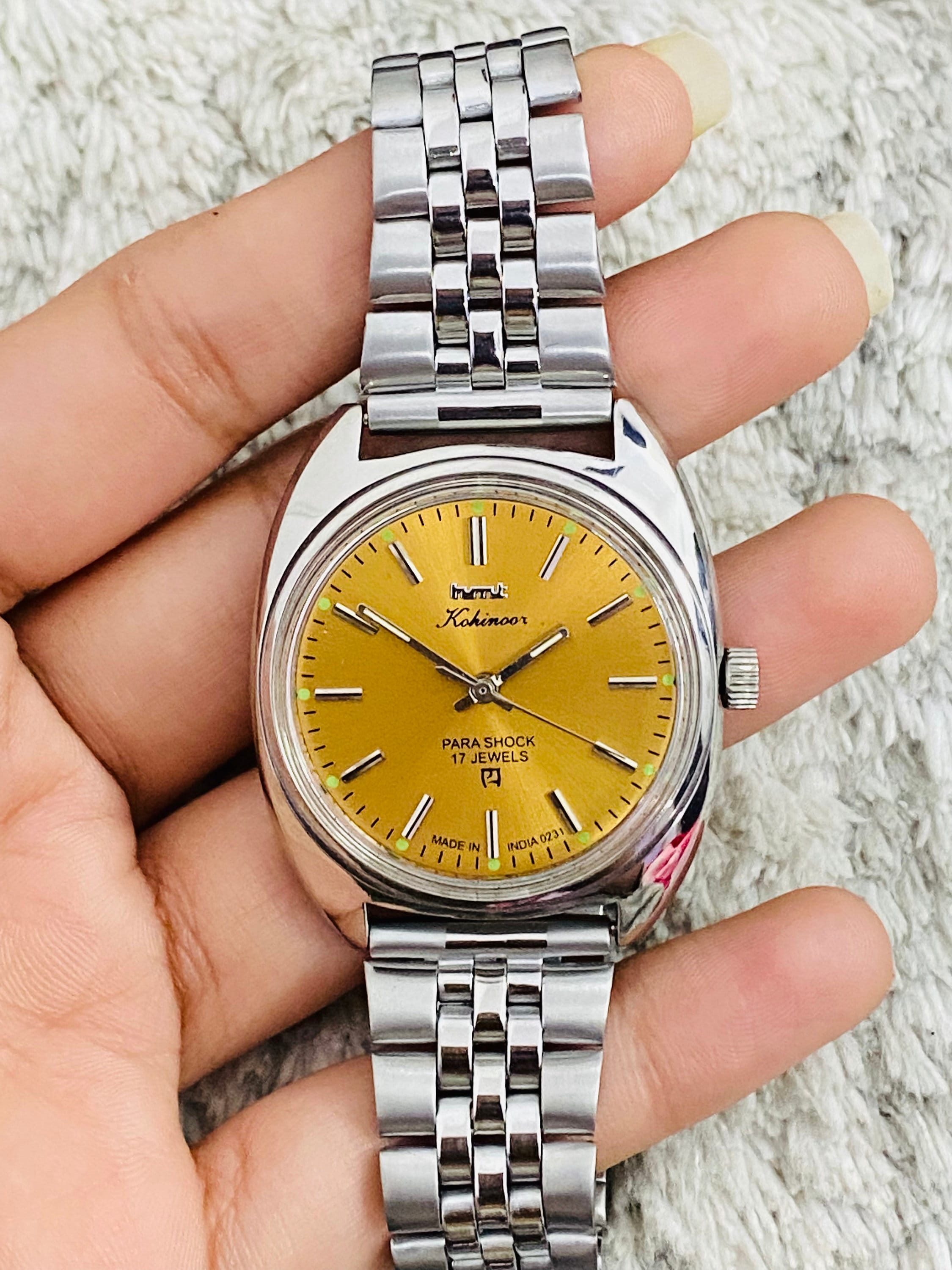 Vintage Hmt Kohinoor Yellow Dial 17jewels Handwinding Vintage Watch ...
