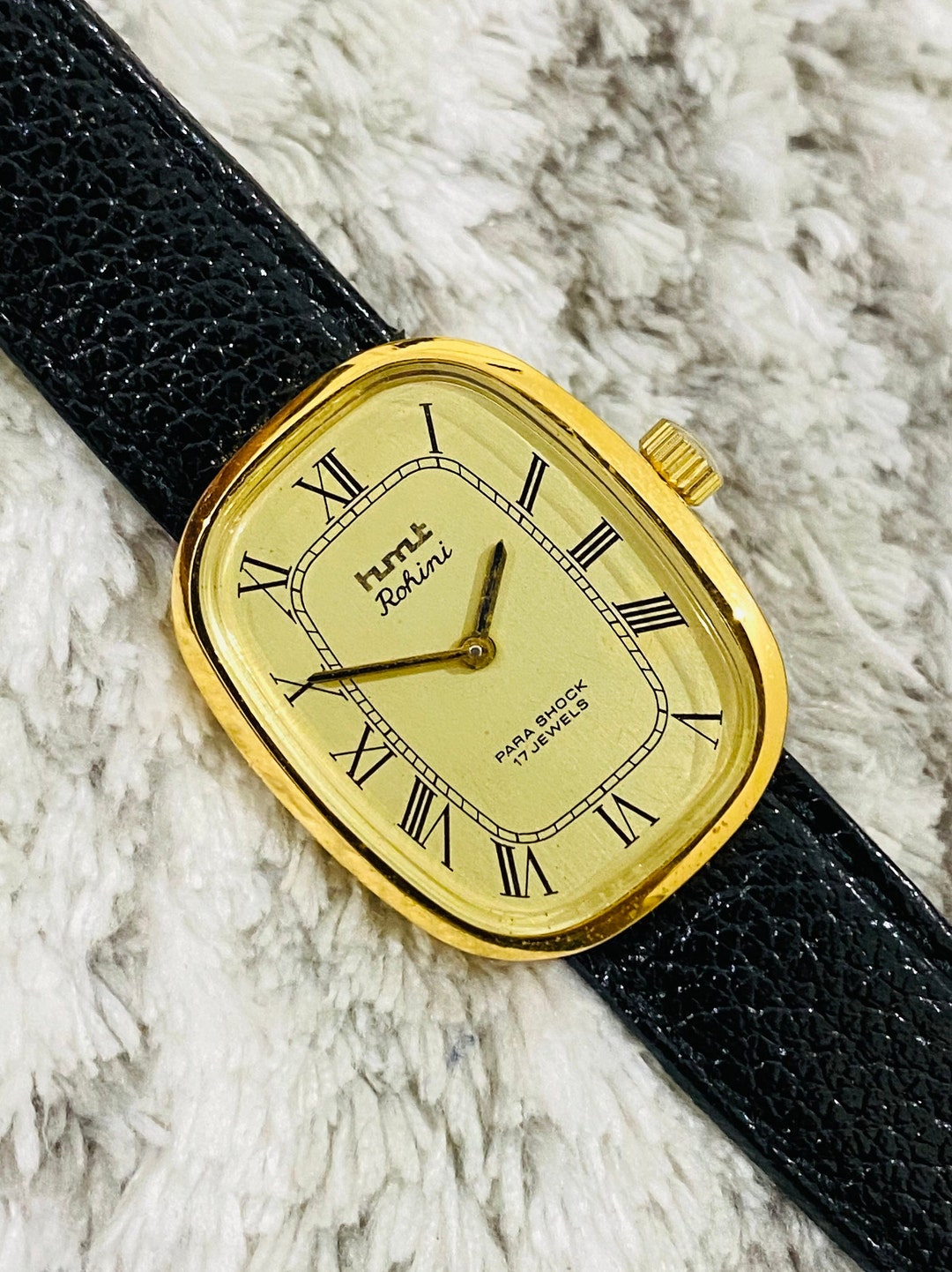 Vintage HMT Rohini Oval Golden Dial Two Hands Gold Plated Hand Winding ...