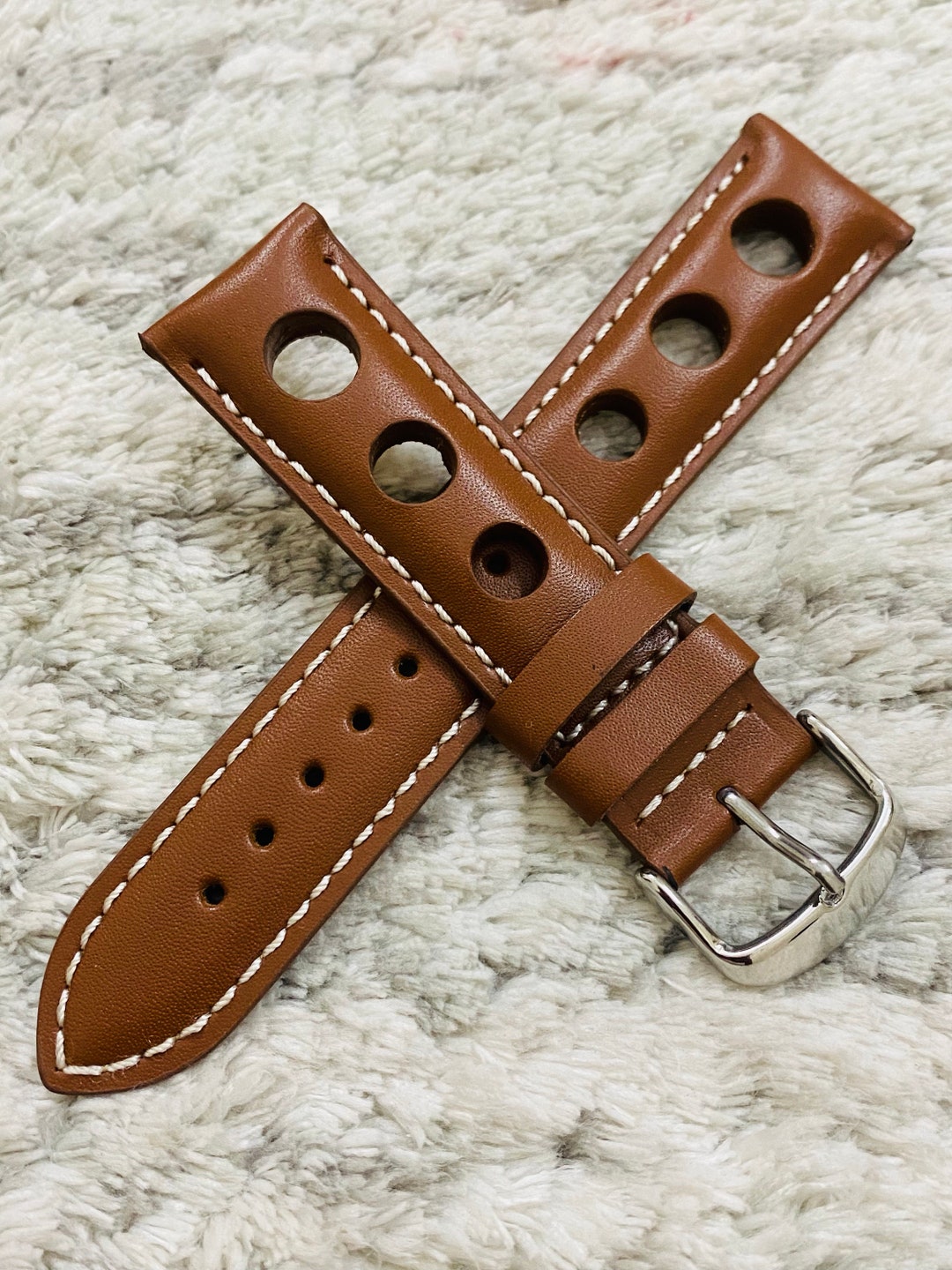 20mm Genuine Leather Handmade Strap Tan Color With Steel Silver Buckle ...