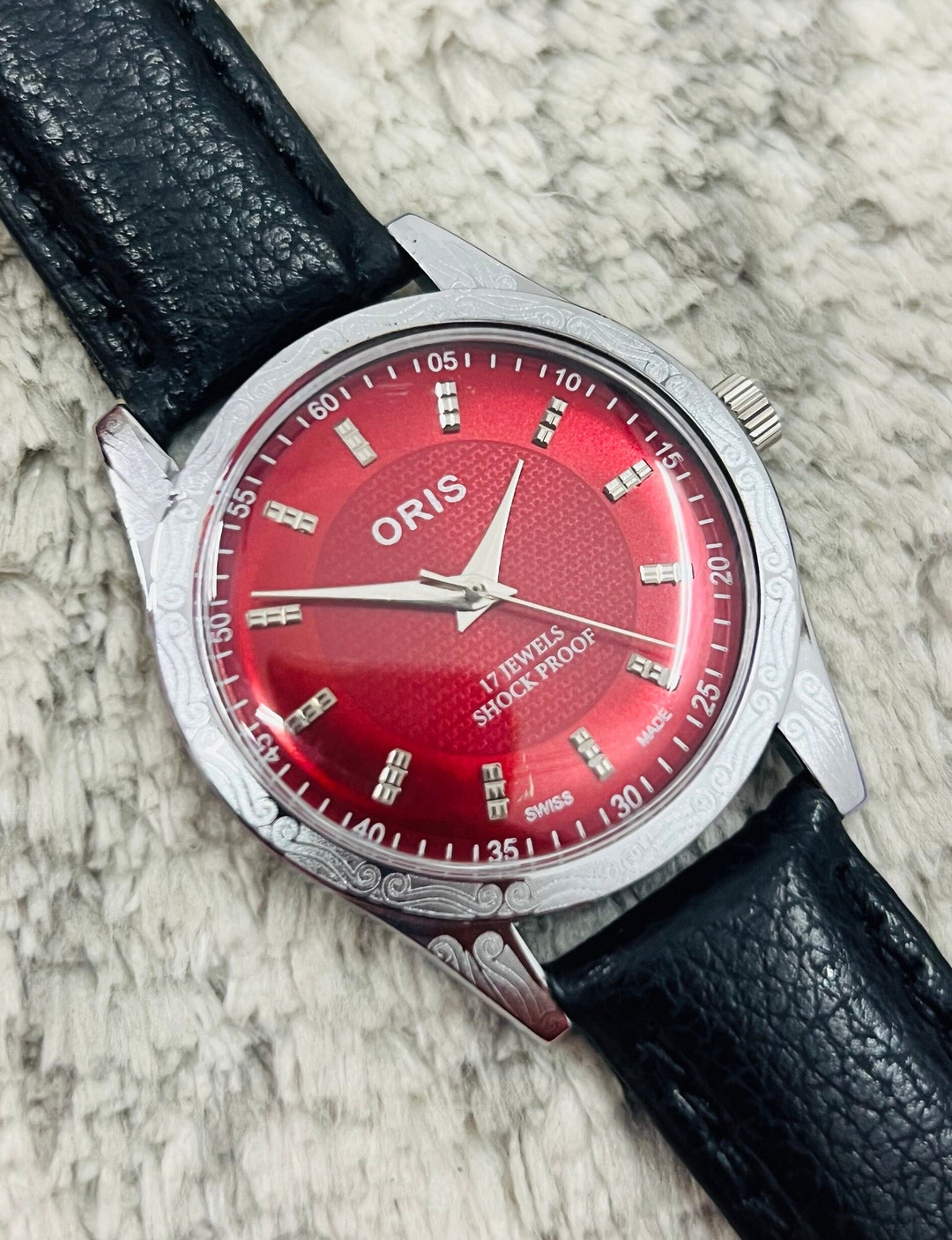 Rare Vintage ORIS Handwinding Red Dial FHF Movement ST-96 Swiss Wrist ...