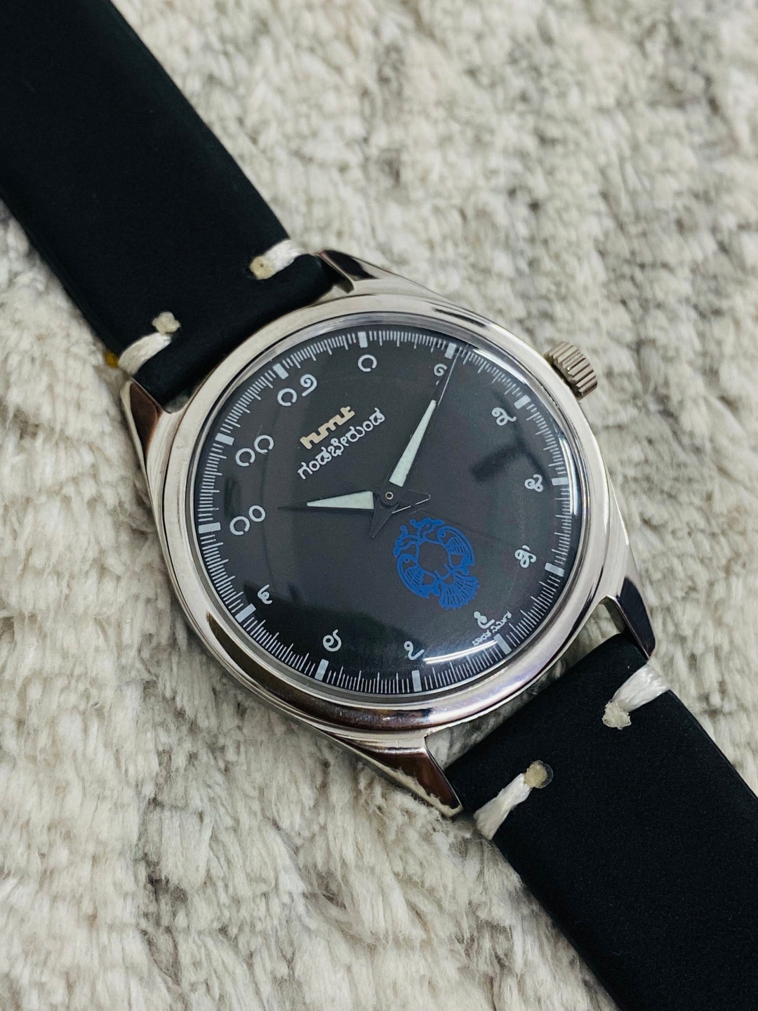 Vintage HMT Gandaberunda Kannada Manual Winding Black Dial 17jewels Men ...