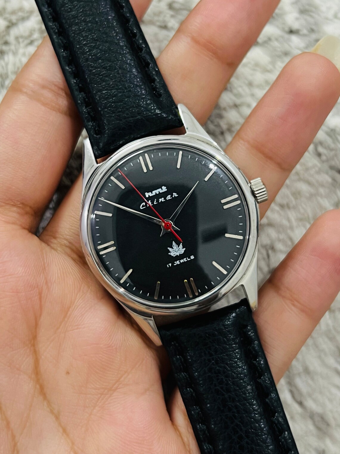 Vintage HMT Chinar Manual Winding Rare Black Dial 17jewels Men’s Wrist ...