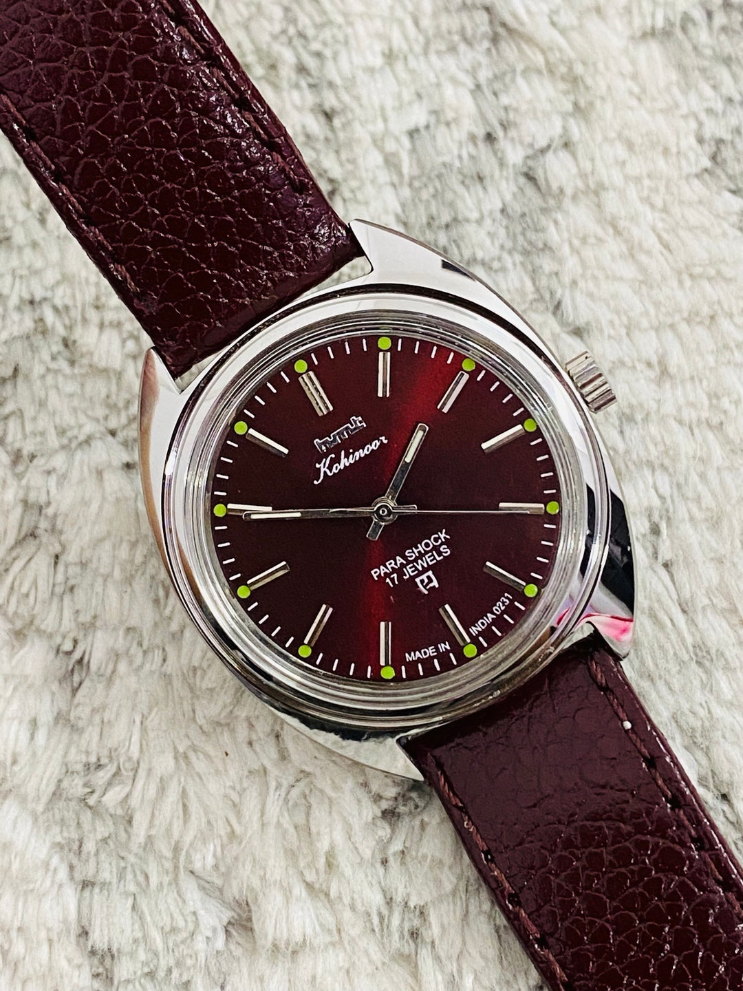 Vintage Hmt Kohinoor Maroon Dial 17jewels Handwinding Vintage Watch ...