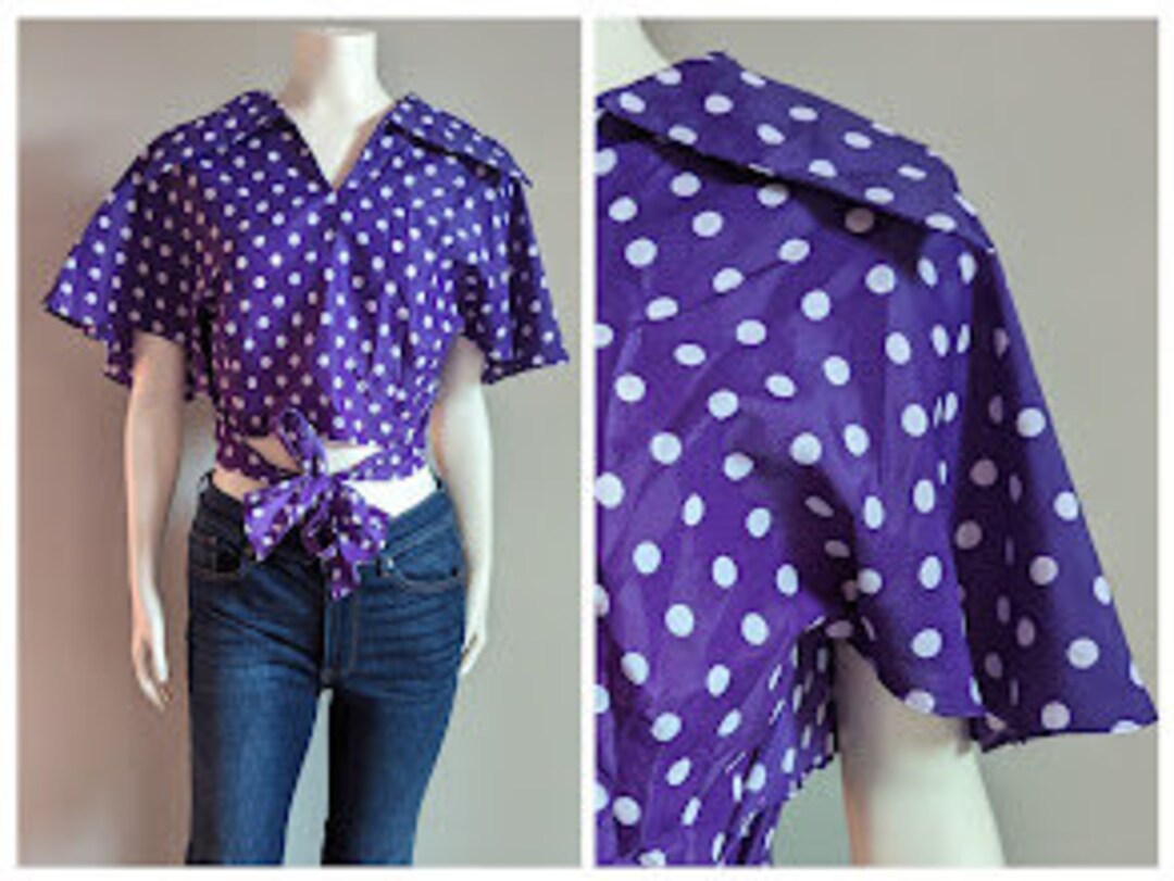 Vintage 70s Purple Crop Top 1970s Retro Midriff Tie Blouse Violet and ...
