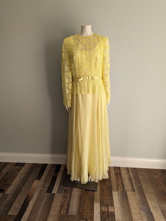Vintage 60s yellow lace gown | 1960s flowy long sleev… - Gem