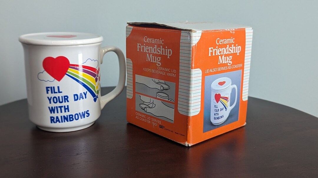 Vintage 1980s Coffee Mug | Fill Your Day With Rainbows | Retro Heart ...