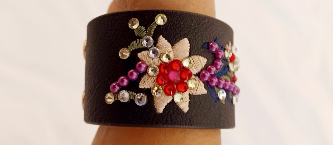 Black Faux Leather Cuff.detachable Sleeves,fake Cuffs,embroidered Wrist ...