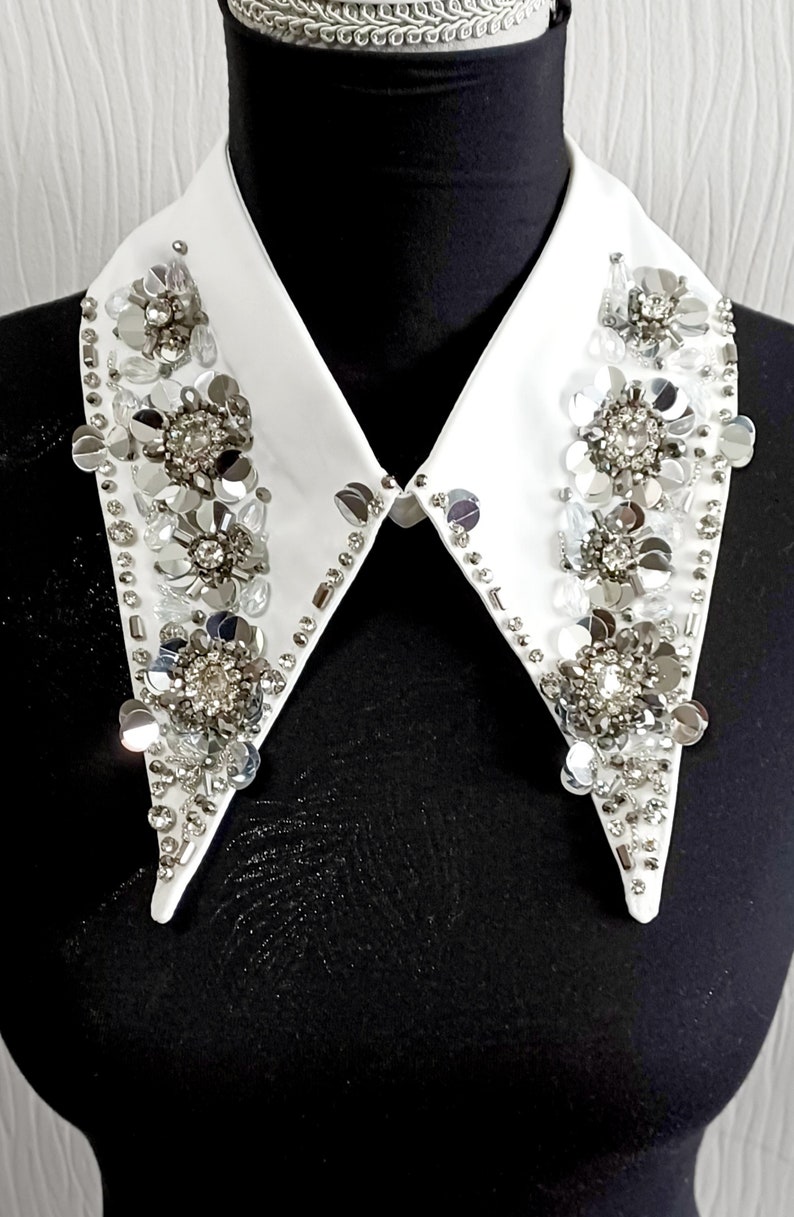 Silver and White Metallic Oversized Collar. Detachable Collar,chiffon ...