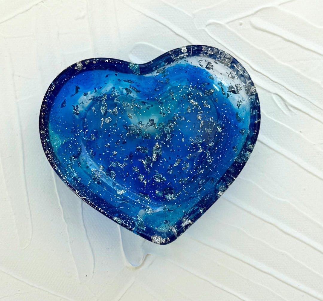 Handcrafted Decorative Vanity Tray, Blue Glitter Silver Leaf Heart ...