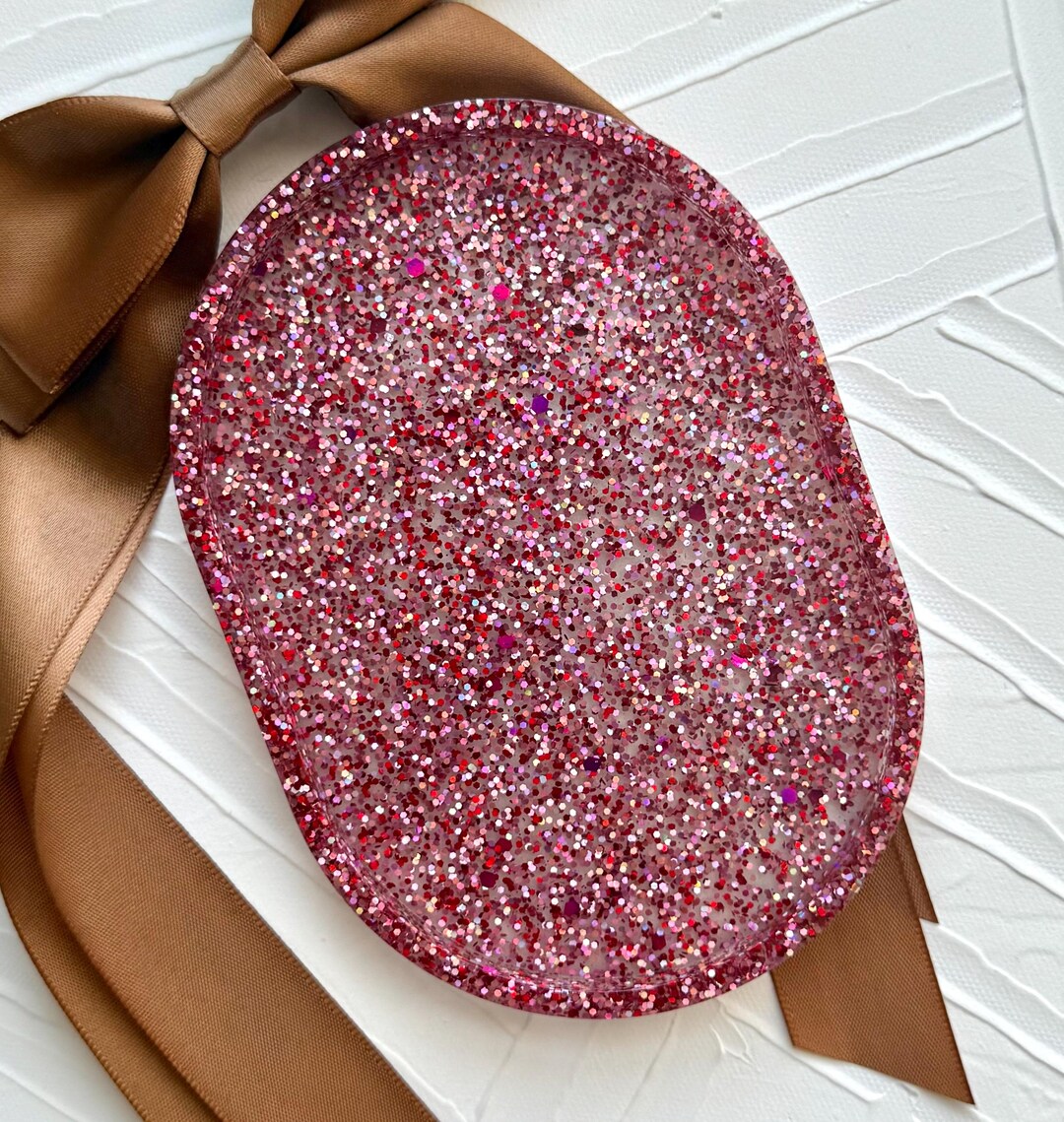 Handcrafted Pink Glitter Resin Vanity Tray: Oval Trinket Dish - Etsy