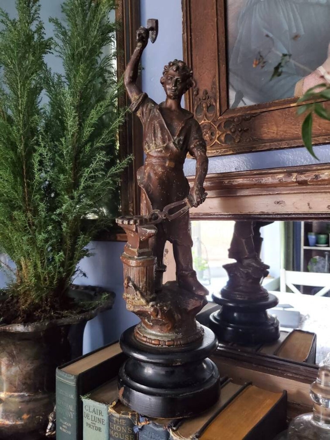 Antique Blacksmith Statue Sculpture Metal on Wood Base - Etsy