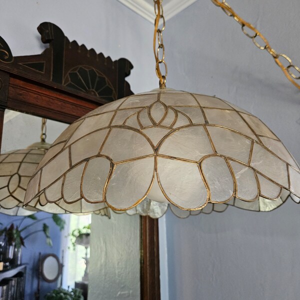 Vintage MCM Swag Hanging Light Boho Capiz Gold Shell Beach Retro ...
