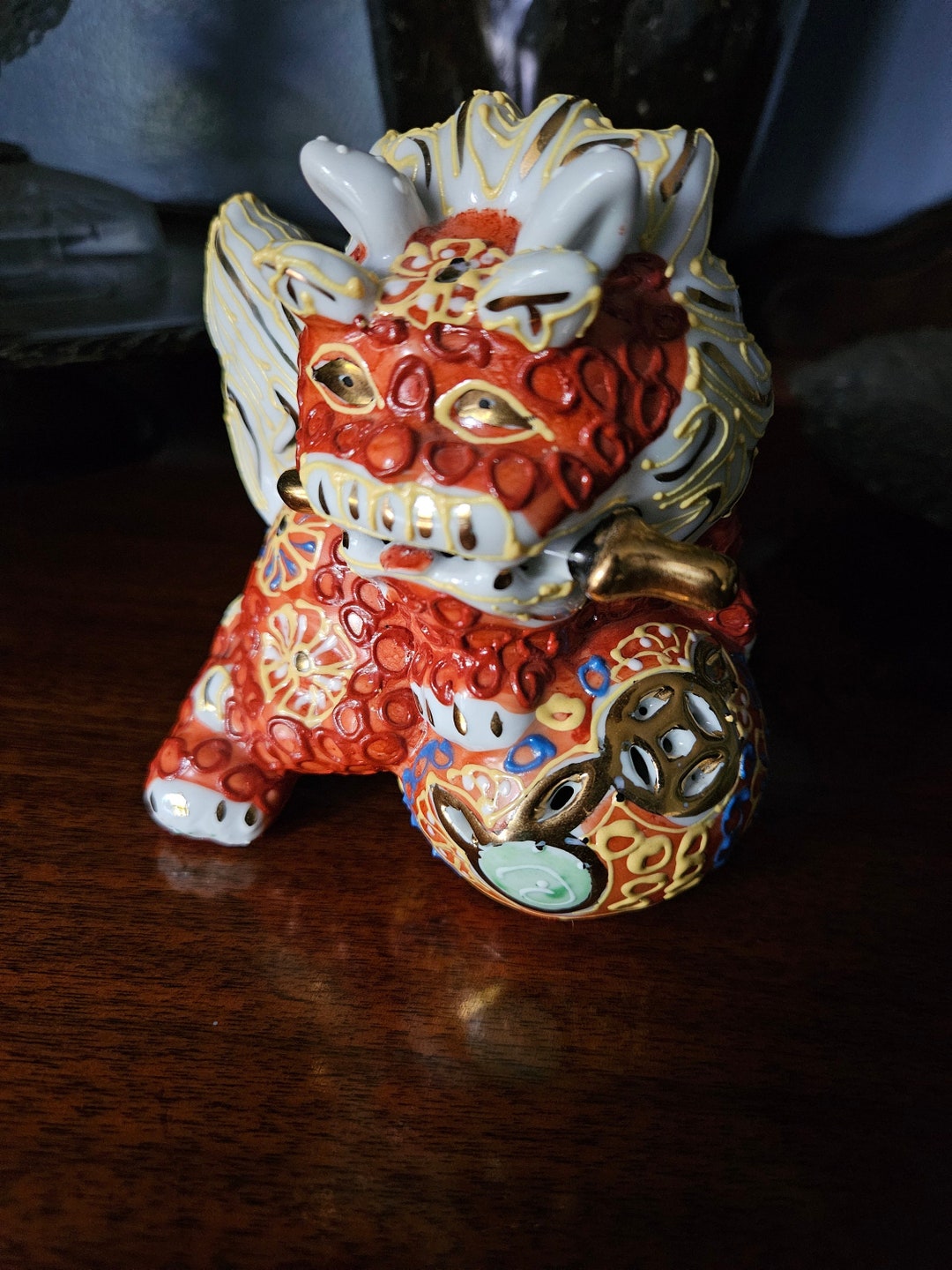 Porcelain FOO DOG Vibrant Royal Red and Gold Detail - Etsy