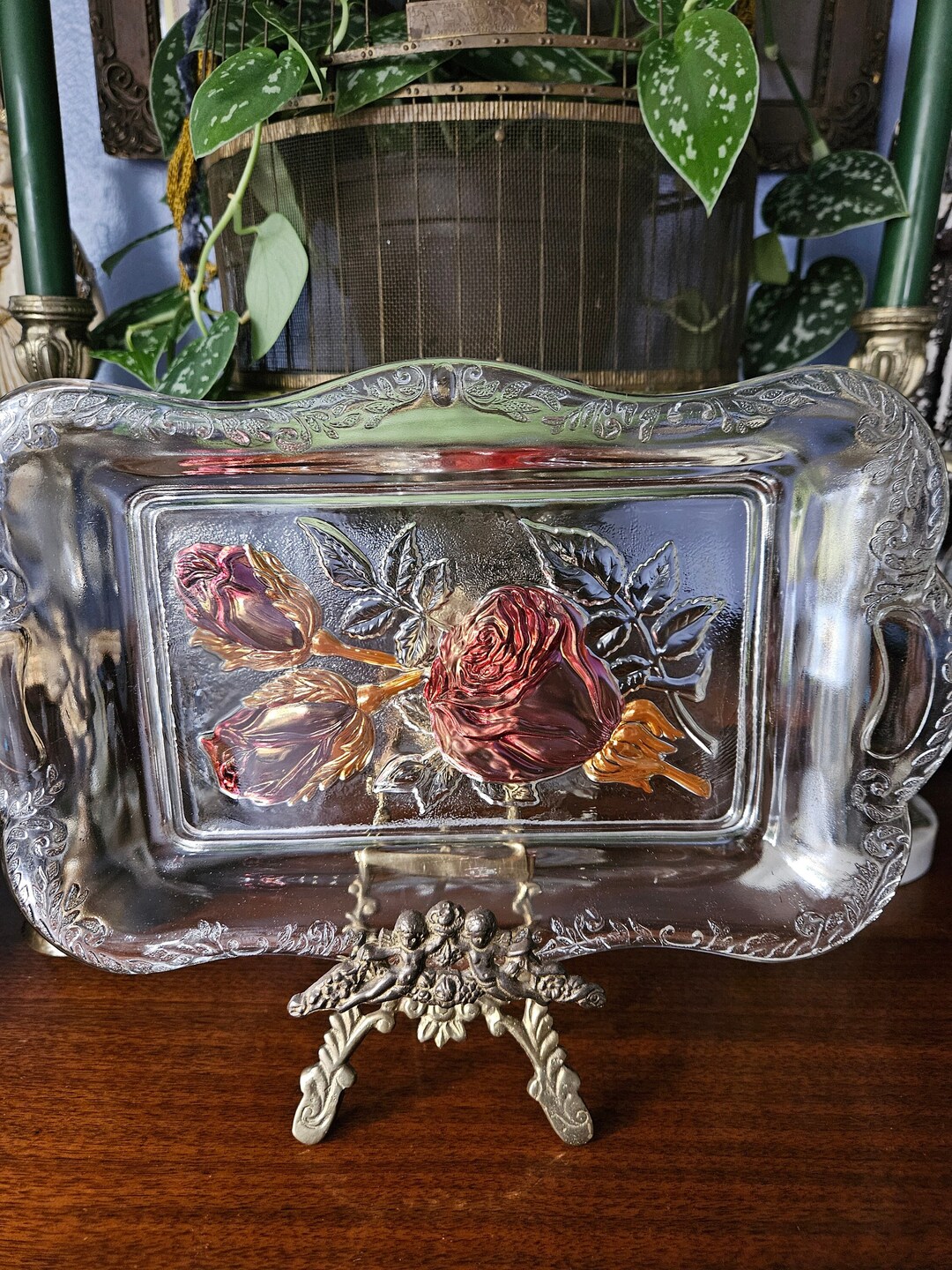 Reverse Embossed Rose Tray Goofus Glass - Etsy