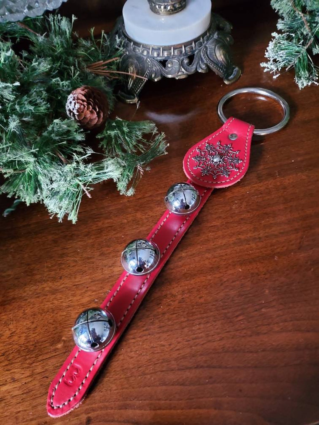 Belsnickel Red Leather Sleigh Bells Door Hanger - Etsy